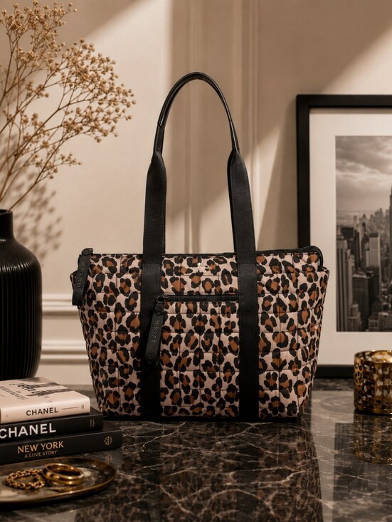 Bags | Nwot Kate Spade Leopard Print Quilted Tote Bag With Black Straps ...